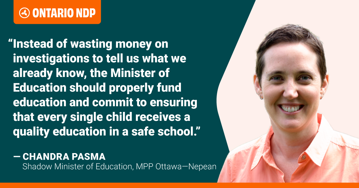 “Kids are paying the price of this government’s education cuts.” MPP ...